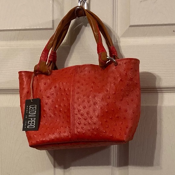 Bags | Cecconi Piero Genuine Leather Ostrich Bagpurse Redbrown | Poshmark